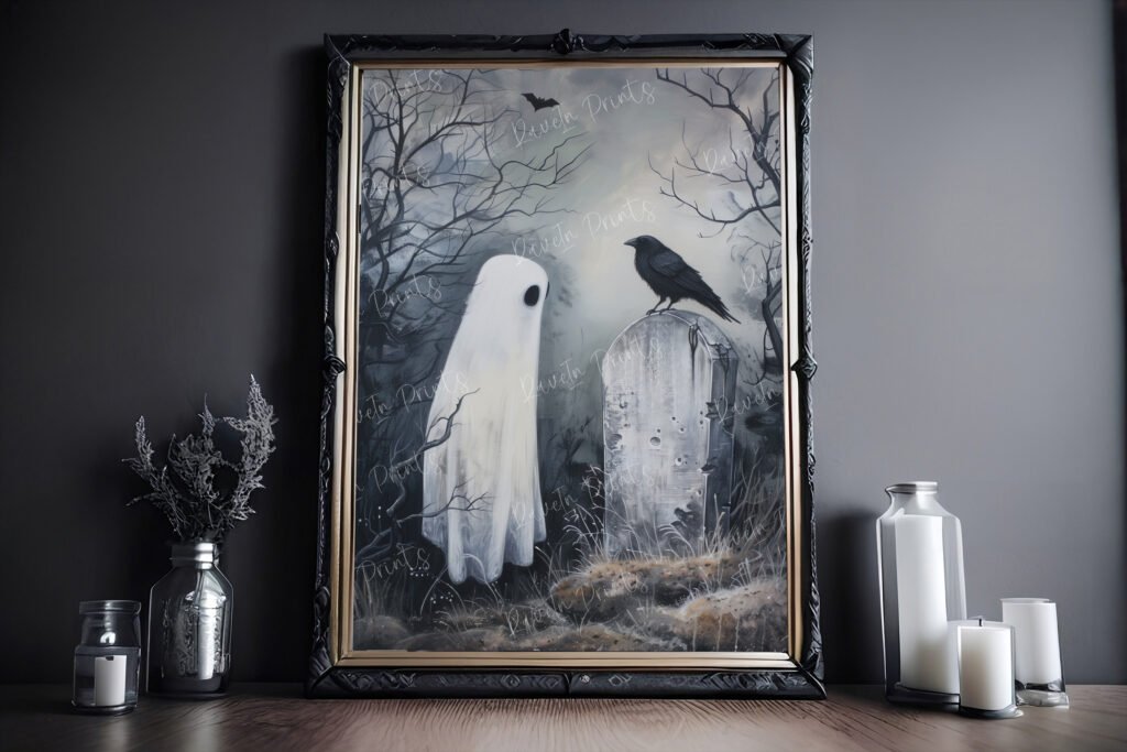 RaveIn Prints - Ghost At The Headstone, Ghost Painting, Gothic Home ...